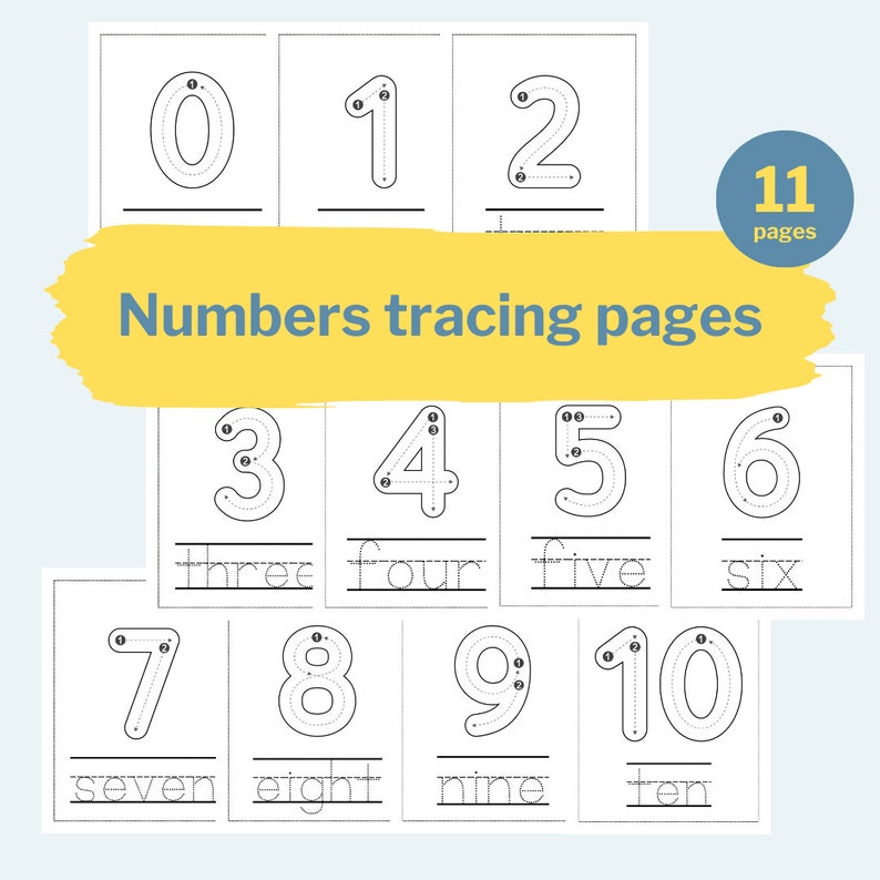 11 Numbers Tracing Pages, Numbers Flashcard, Coloring Page, Numbers ...