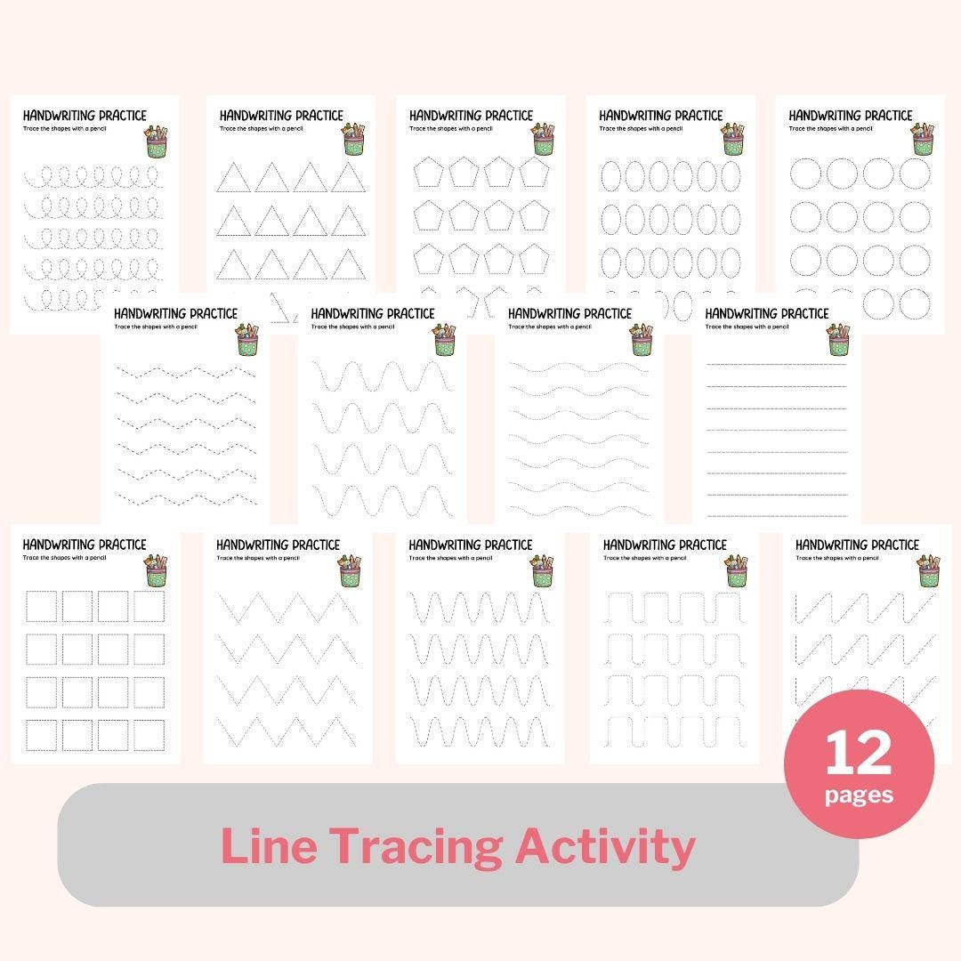 12 Printable Line Shapes Tracing Activity Pages Handwriting Practice ...