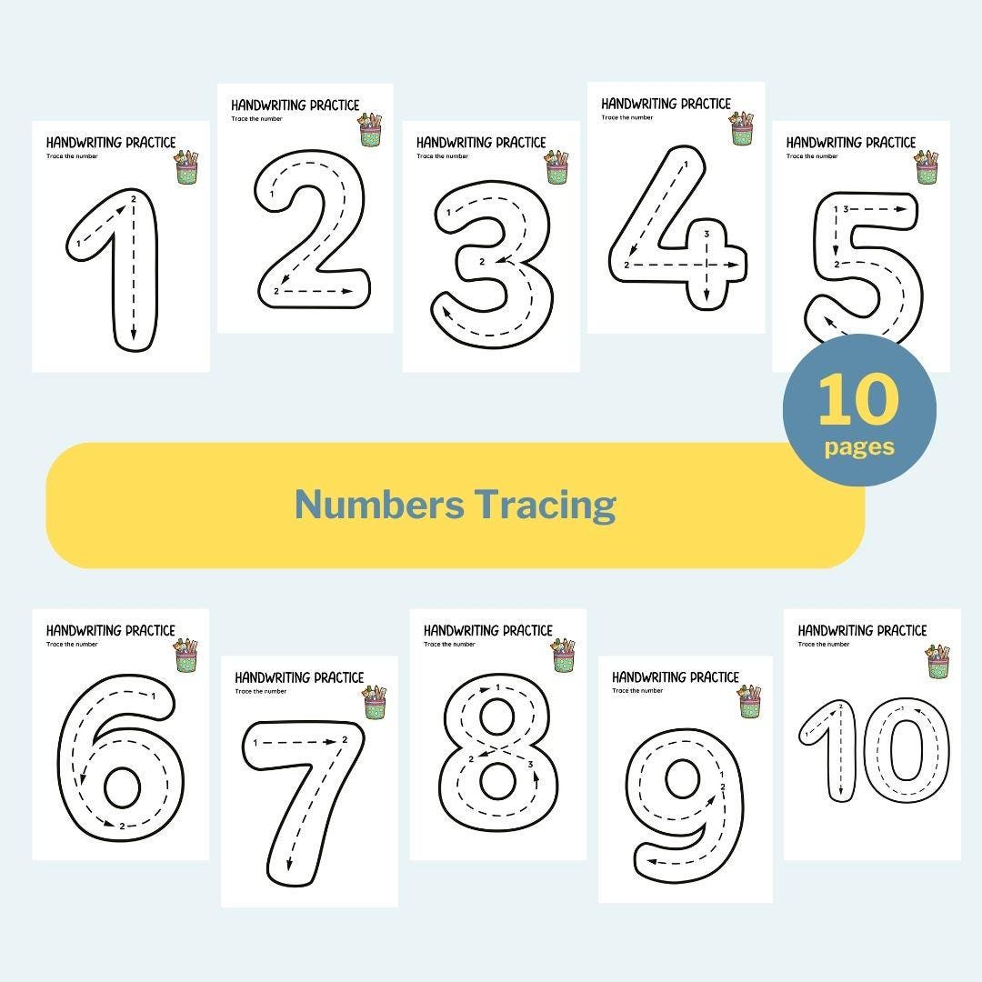 10 Printable Numbers Tracing Pages Flashcards Fun and Educational ...