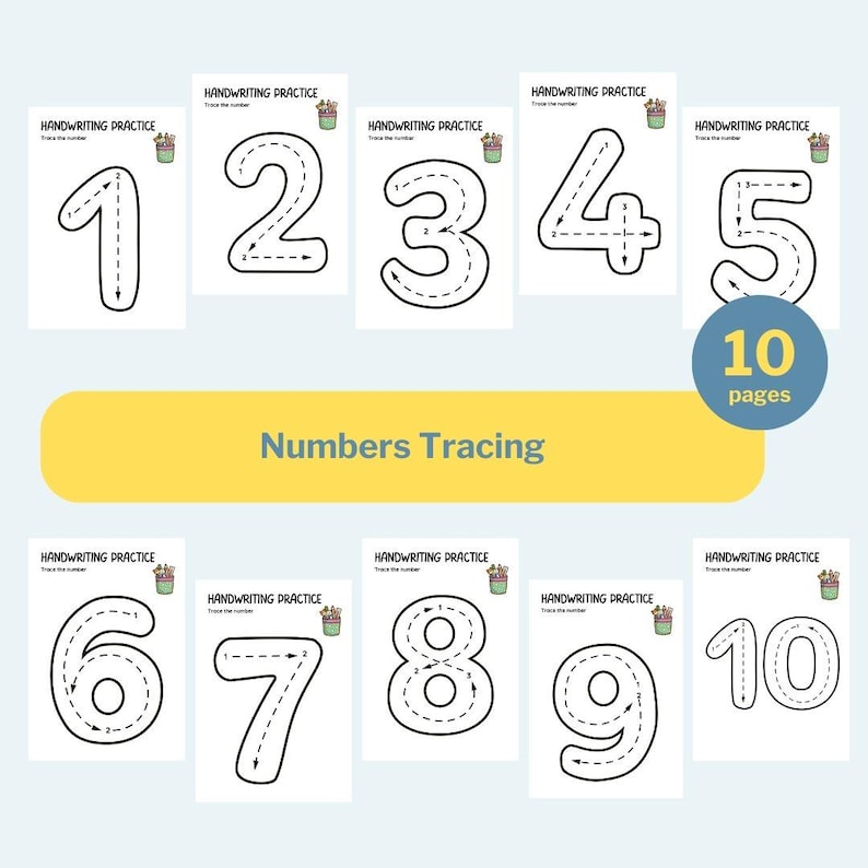 Numbers Tracing Flashcards: Preschool Handwriting Practice (PDF ...