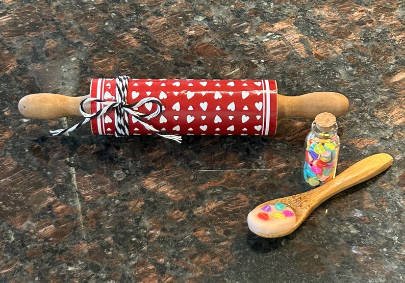 Valentine Rolling Pin W/spoon and Heart Sprinkles: Tiered Tray Decor - Etsy
