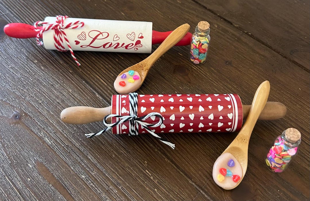 Valentine Rolling Pin W/spoon and Heart Sprinkles: Tiered Tray Decor - Etsy