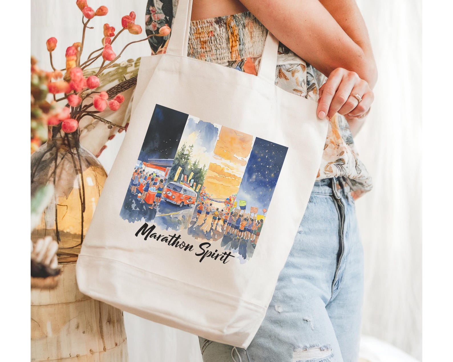 Runner Tote Bag Funny Running Watercolor Gift Runner Bag Gym Bag Love ...