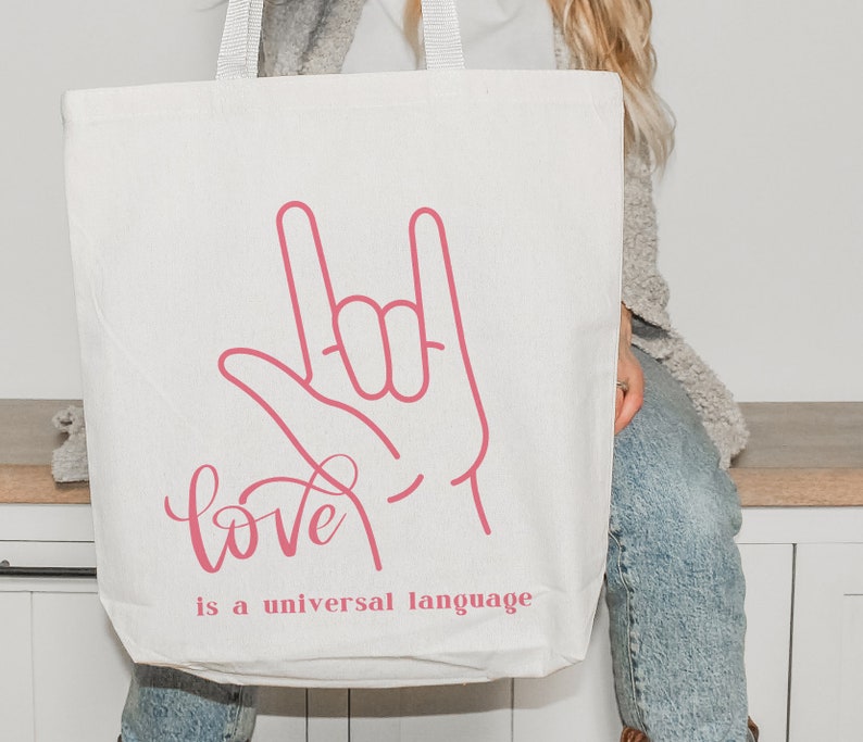 ASL Love Sign Tote Bag ASL Teacher Gift Teacher Appreciation Shoulder ...