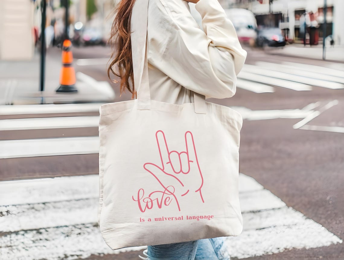 ASL Love Sign Tote Bag ASL Teacher Gift Teacher Appreciation Shoulder ...