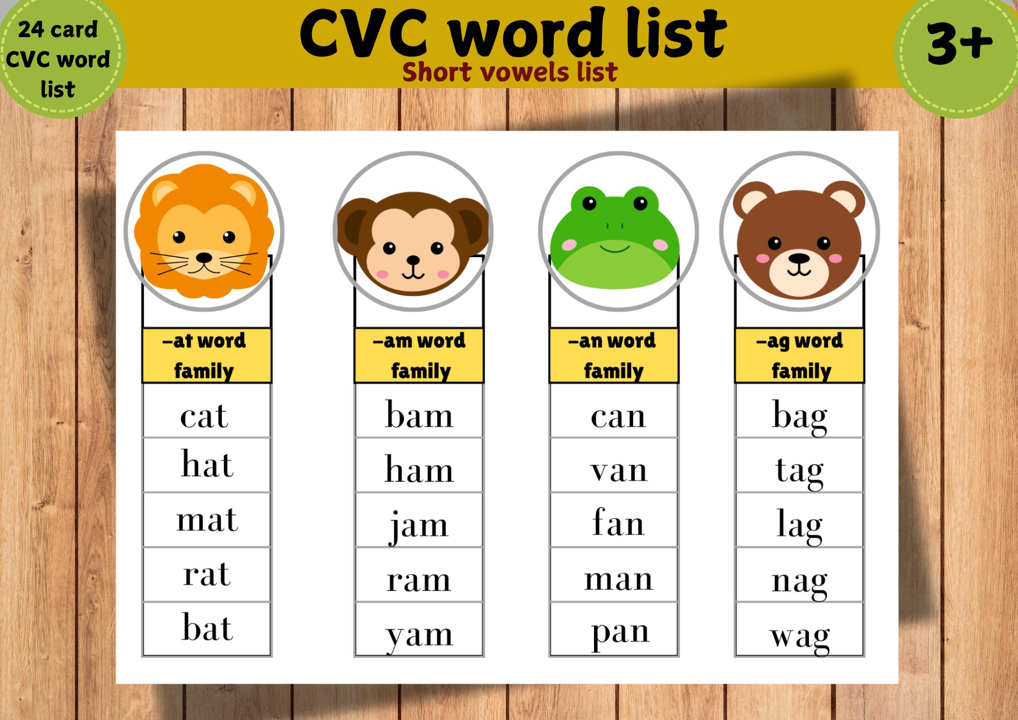 CVC Word List Printable: Phonics Cards, Kindergarten Reading (PDF ...