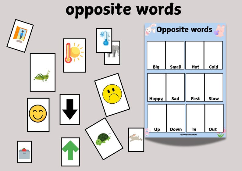 Opposites Matching Activity, Preschool, Kindergarten, Nursery, Special ...