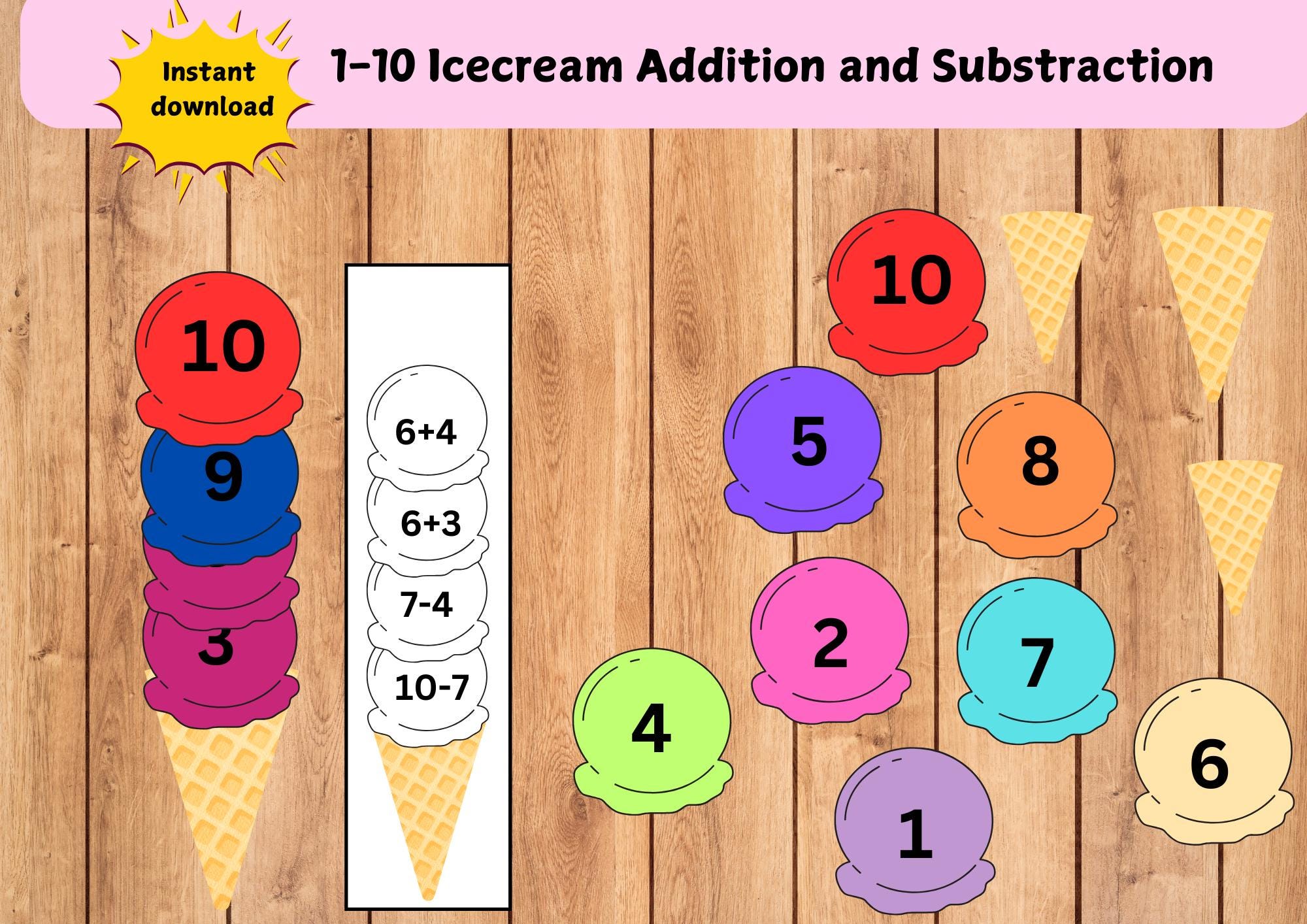 Ice Cream Addition and Subtraction Practice Sheets, Math Activities ...