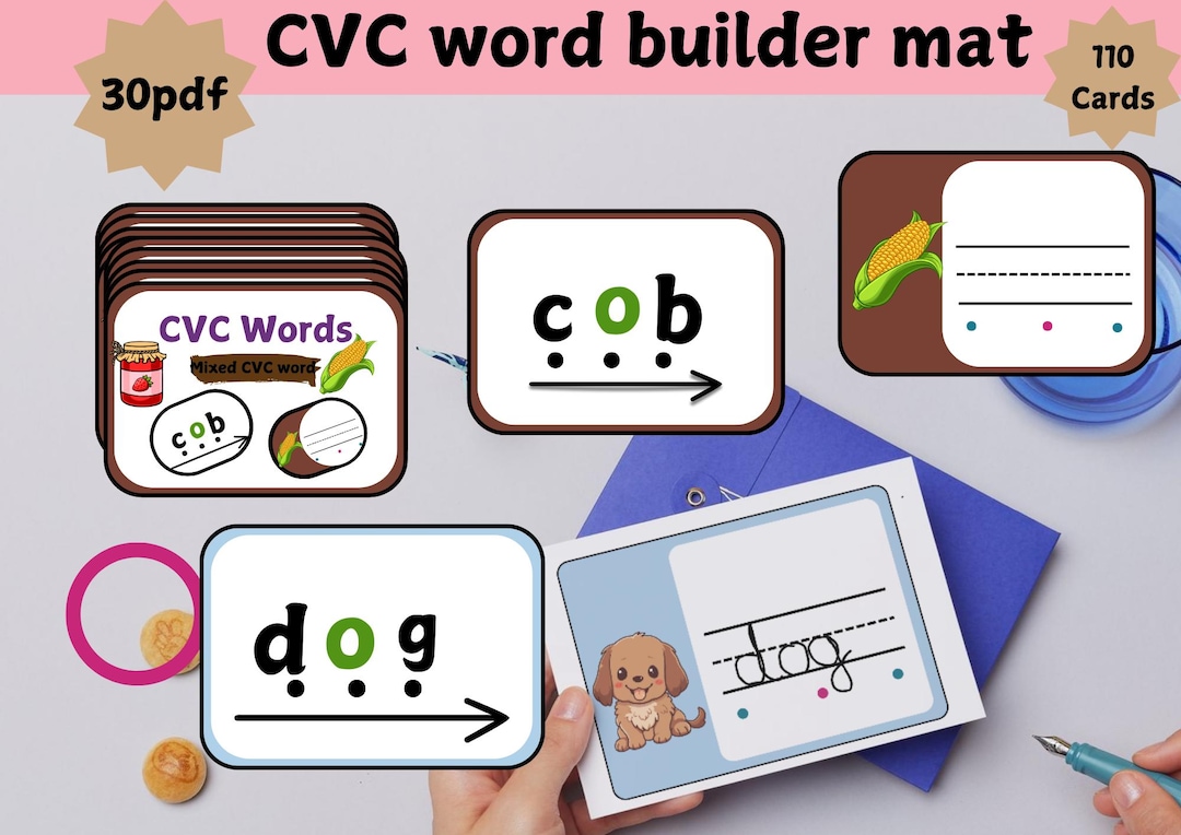 Phonics CVC Words Dry Erase Handwriting Flash Cards Phonics Game ...