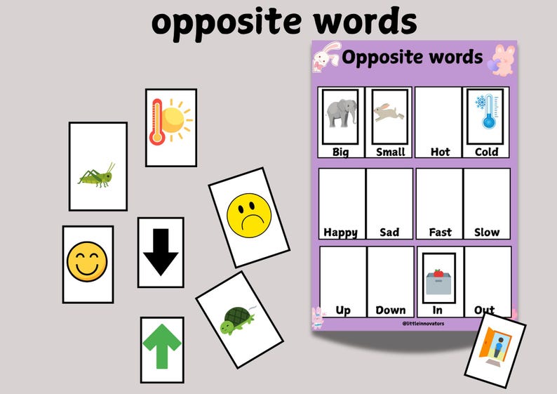 Opposites Matching Activity, Preschool, Kindergarten, Nursery, Special ...
