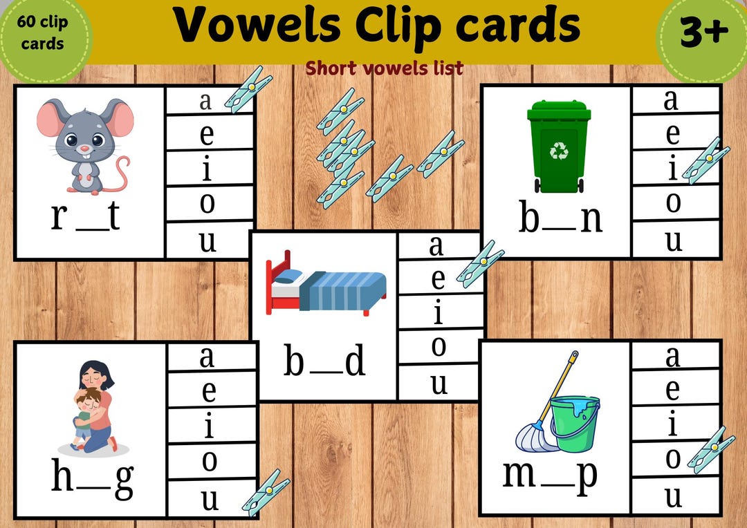 CVC Vowel Sound Clip Cards , CVC Activity, Learning Activities, Reading ...