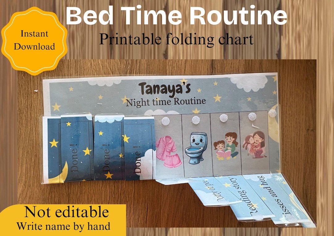 Bedtime Routine Chart, Printable Folding / Flip Chart : Kids Daily ...