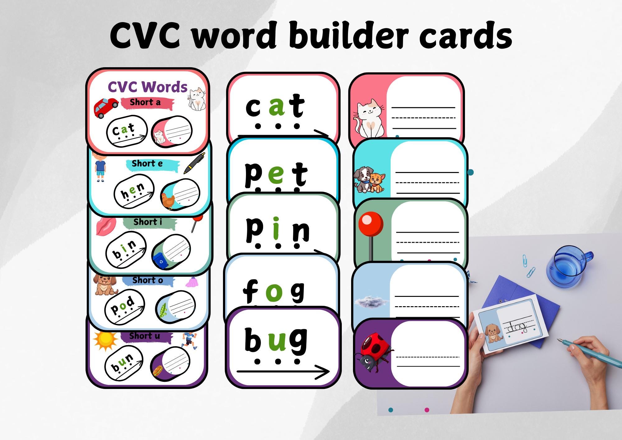 CVC Words Spelling Game: Phonics Worksheets, Preschool Kindergarten ...