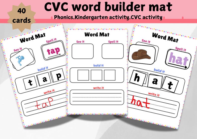 CVC Words Game: Phonics Worksheets, Spelling Practice (PDF Download) - Etsy