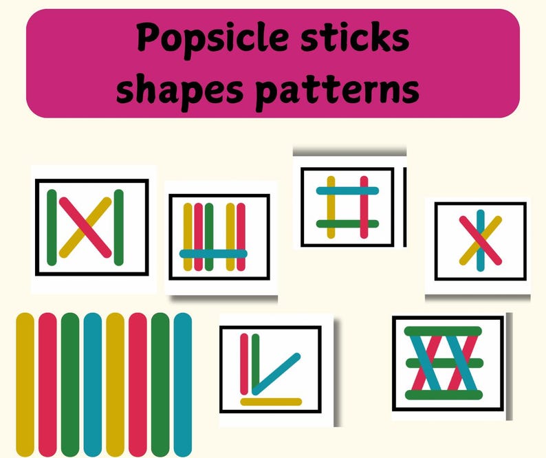 Popsicle Stick Shapes Matching Cards: Toddler Learning Game (digital ...