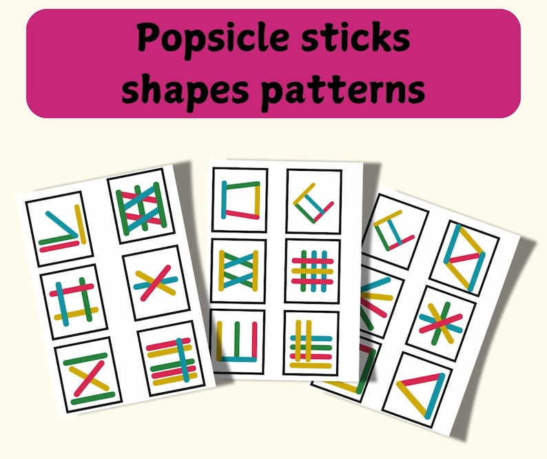 Popsicle Stick Shapes Matching Cards: Toddler Learning Game (digital ...