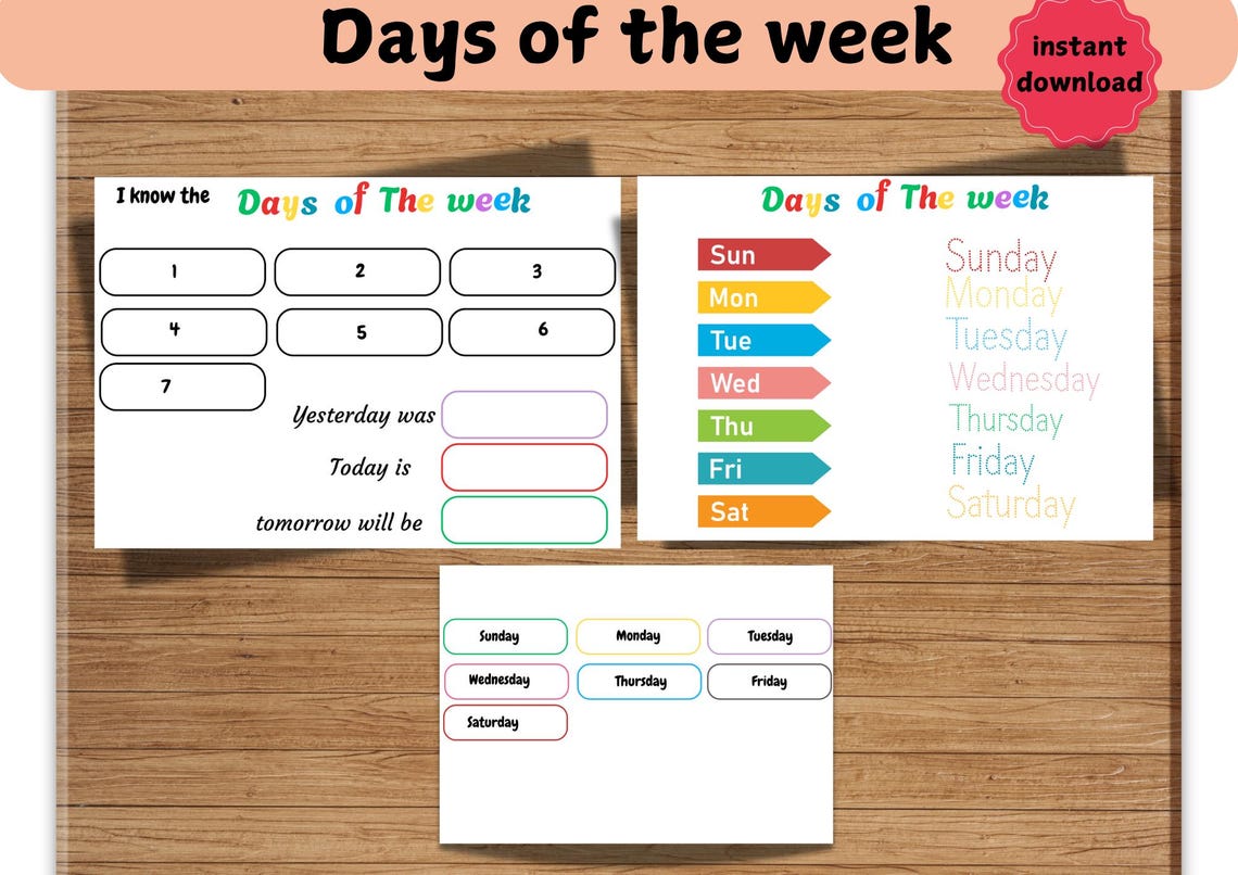 Days of the Week Printable: Preschool Calendar Activity (digital ...