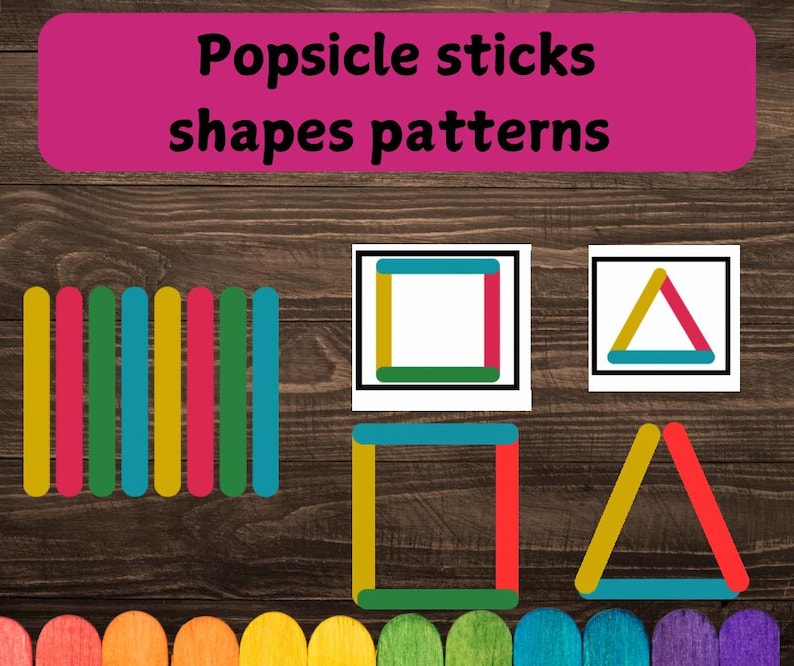 Popsicle Stick Shapes Matching Cards: Toddler Learning Game (digital ...
