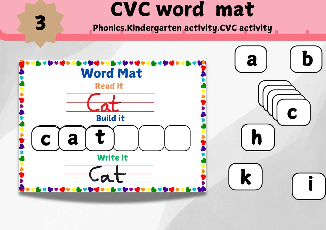 CVC Words Game: Phonics Worksheets, Spelling Practice (PDF Printable ...
