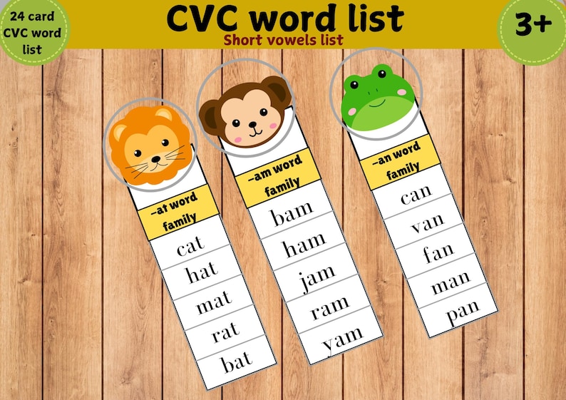 CVC Word List Printable: Phonics Cards, Kindergarten Reading (PDF) - Etsy