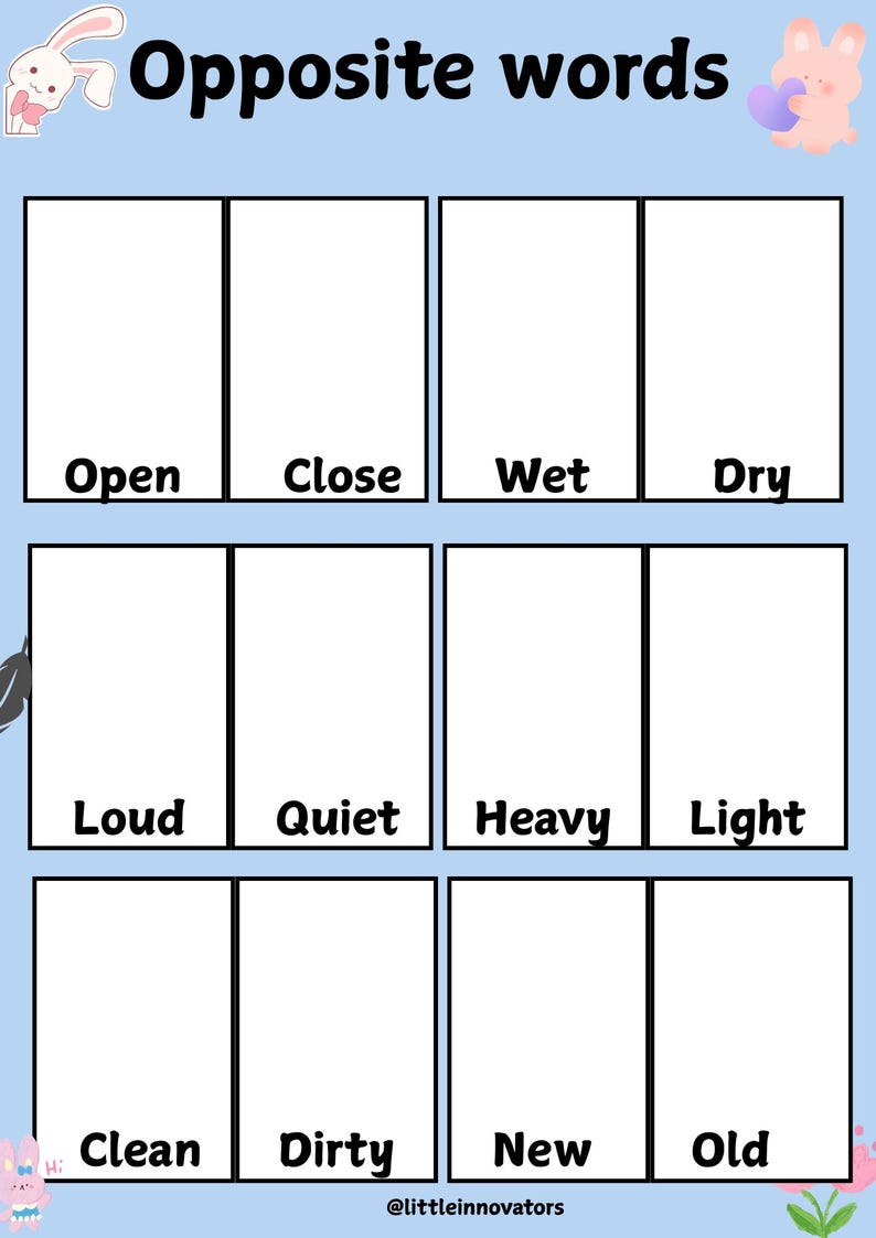 Opposites Matching Activity, Preschool, Kindergarten, Nursery, Special ...