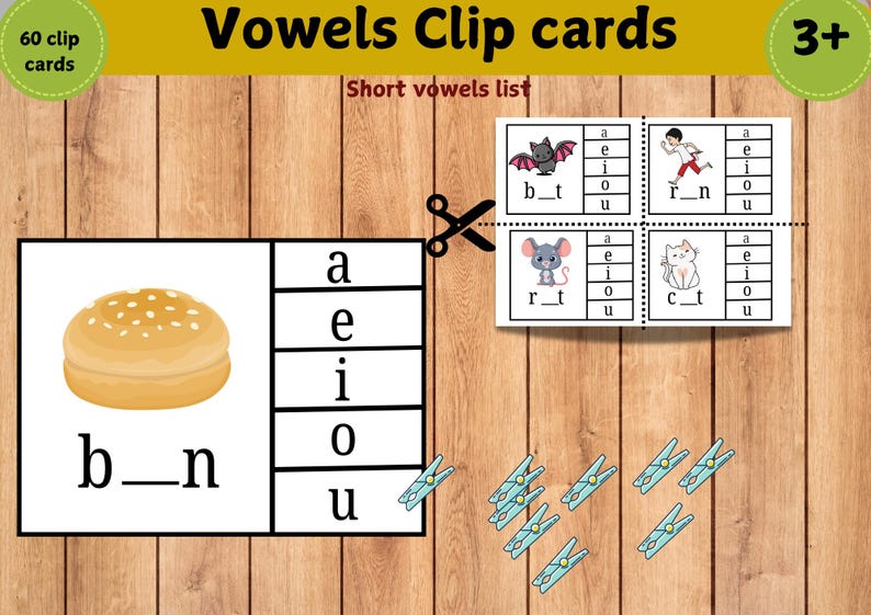 CVC Vowel Sound Clip Cards , CVC Activity, Learning Activities, Reading ...