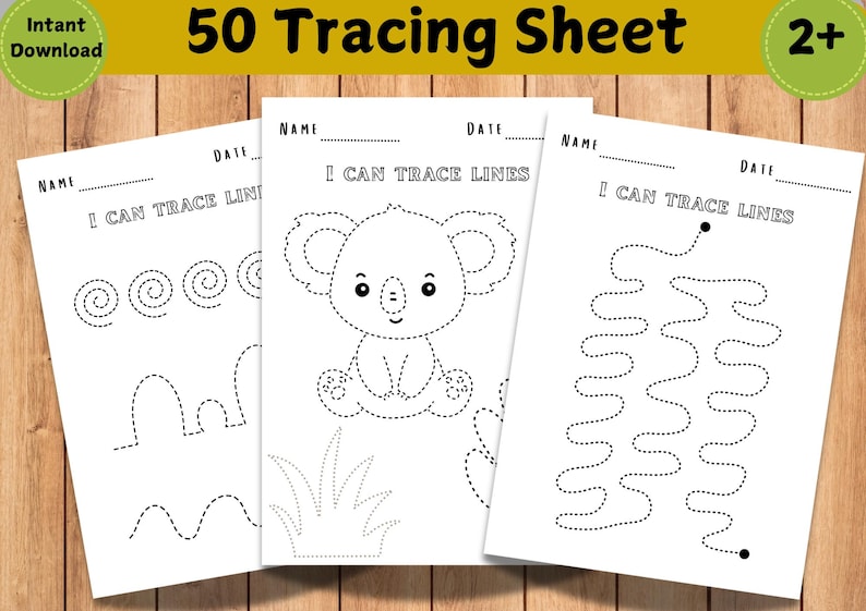50 Preschool Line Tracing Worksheets Bundle, Line Trace Page Printable ...