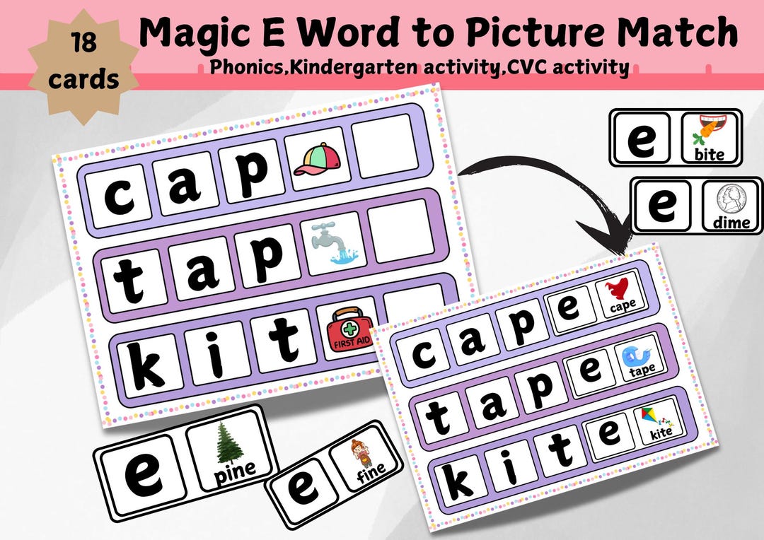 Magic E CVC Word Match: Phonics Reading Activity (PDF Download) - Etsy
