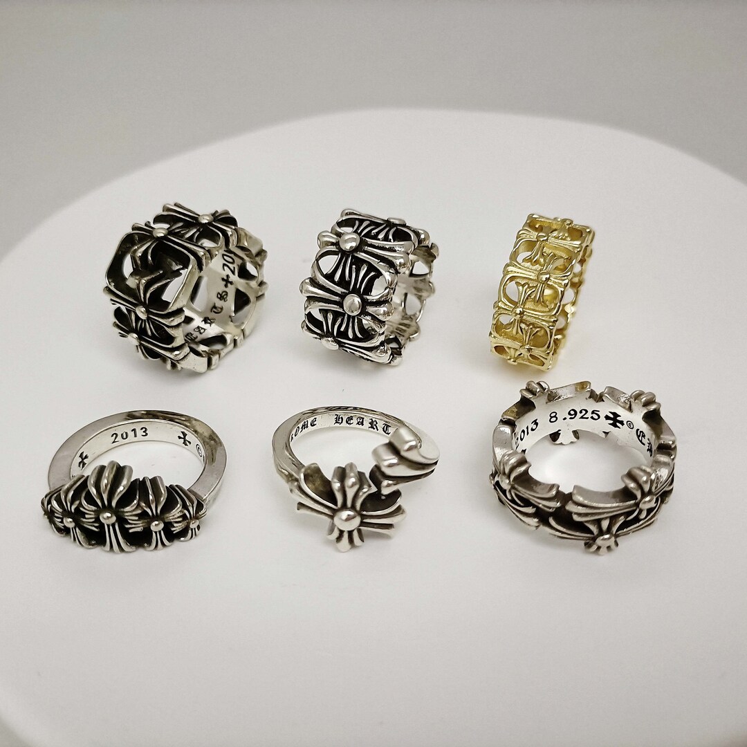 Cemetery Cross Silver Rings Opium Y2k Rings Geminate Flower Gold Ring ...