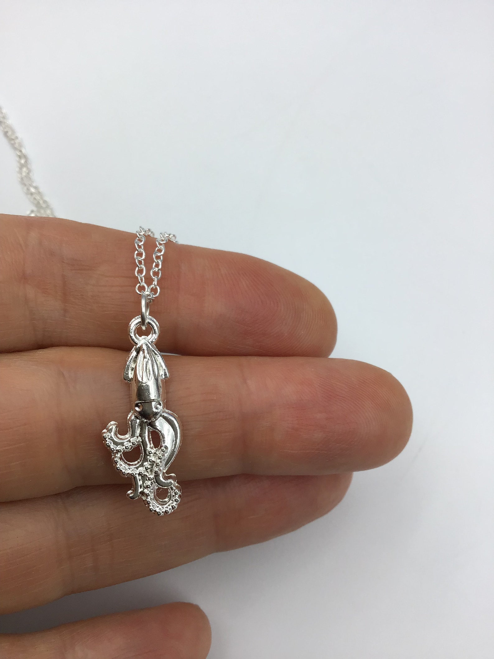 Squid Necklace, Silver Squid Necklace, Squid Jewelry - Etsy