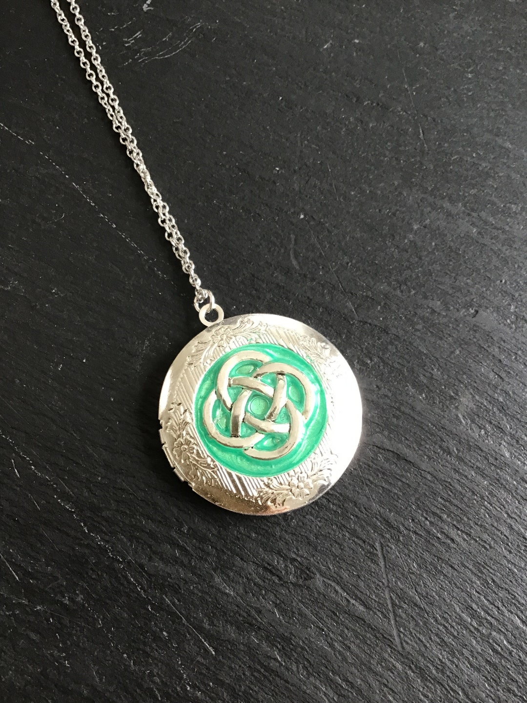Celtic Knot Locket, Silver Locket, Gift for Her, Green Locket, Irish ...