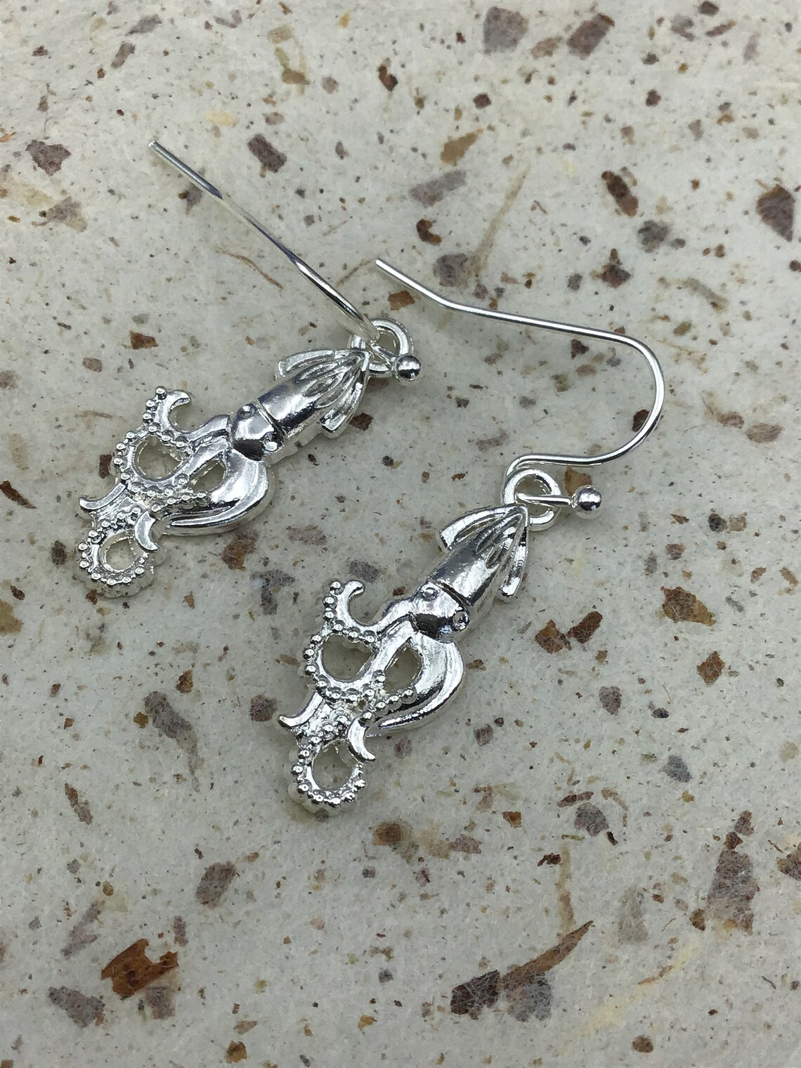 Squid Earrings silver squid earrings squid jewelry | Etsy