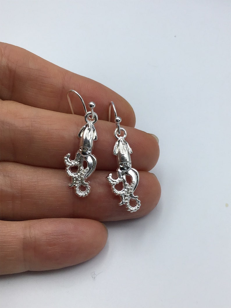 Squid Earrings silver squid earrings squid jewelry | Etsy