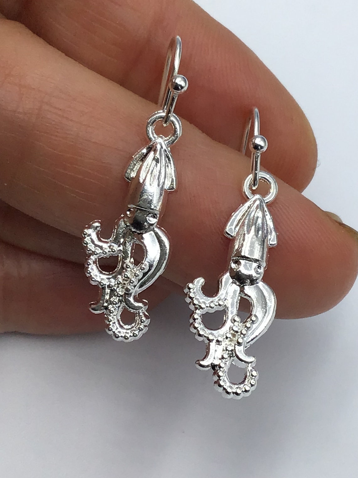Squid Earrings silver squid earrings squid jewelry | Etsy