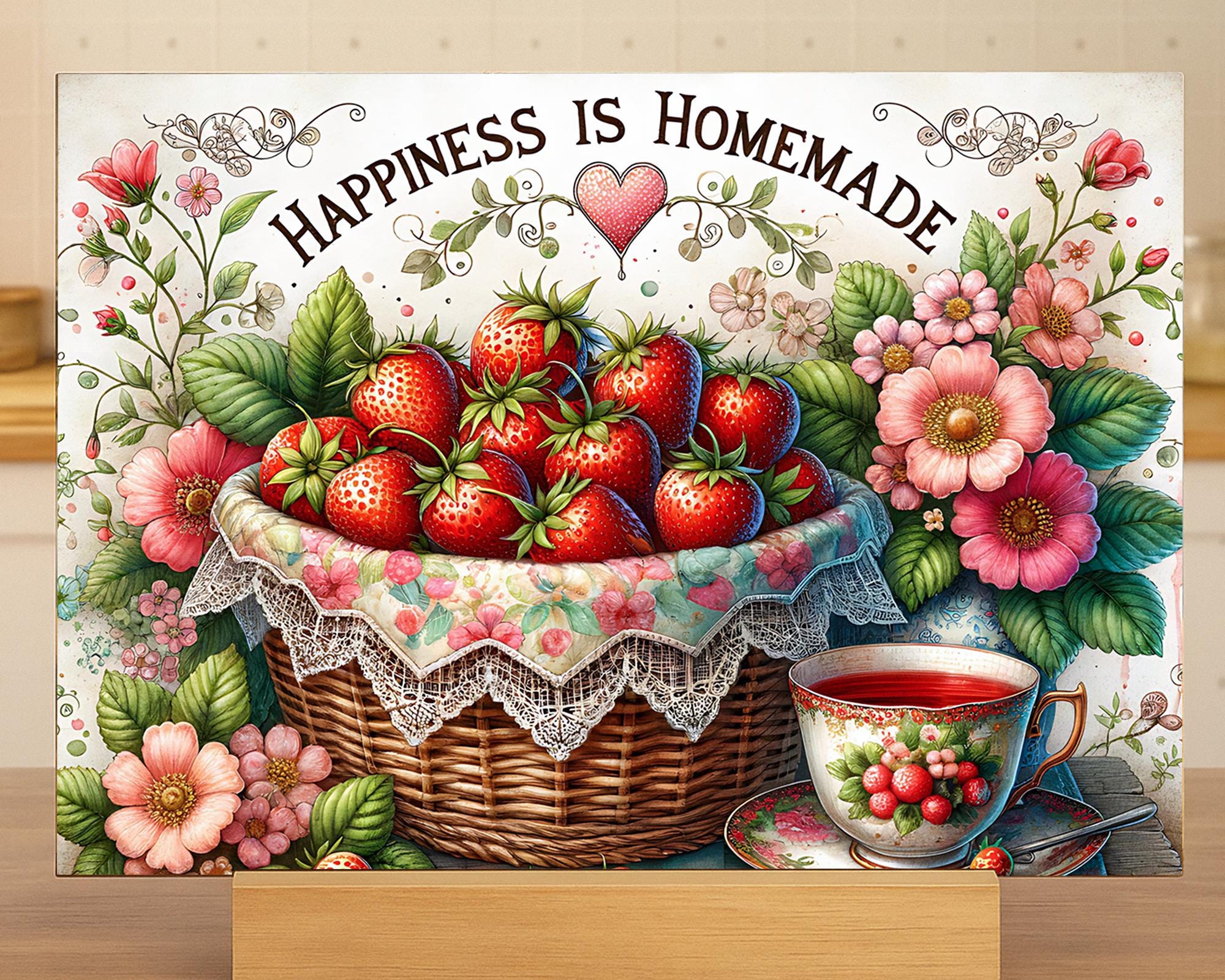 Cottagecore Strawberry Cutting Board PNG Sublimation Design, Rustic ...