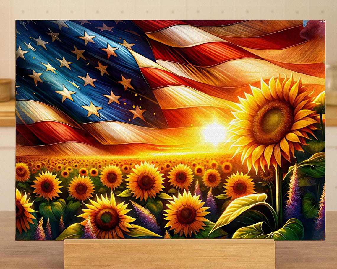 Sunflower USA Flag Cutting Board PNG: Patriotic Sublimation Design ...