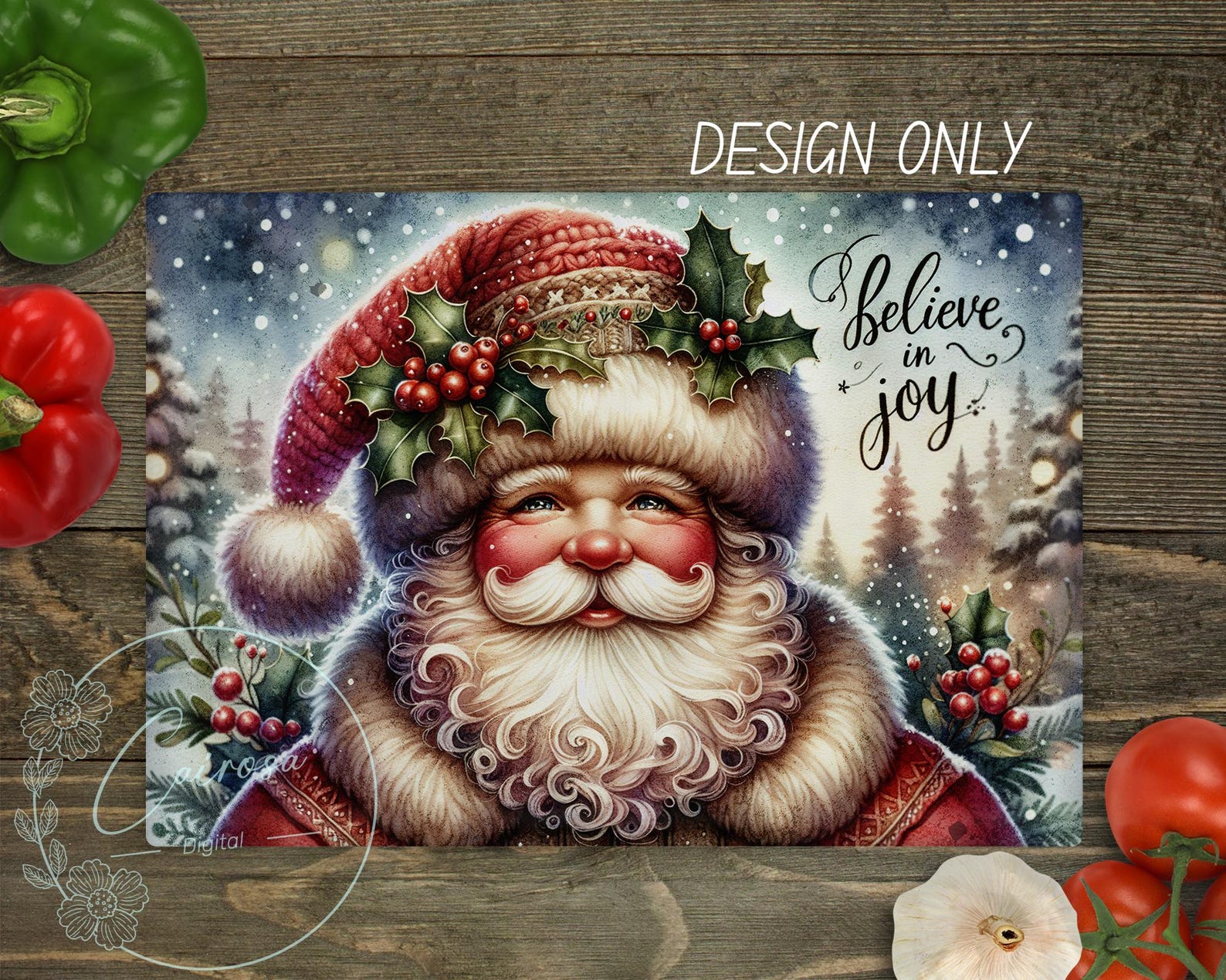 Santa Claus Cutting Board Design: Believe in Joy (PNG Digital Download ...