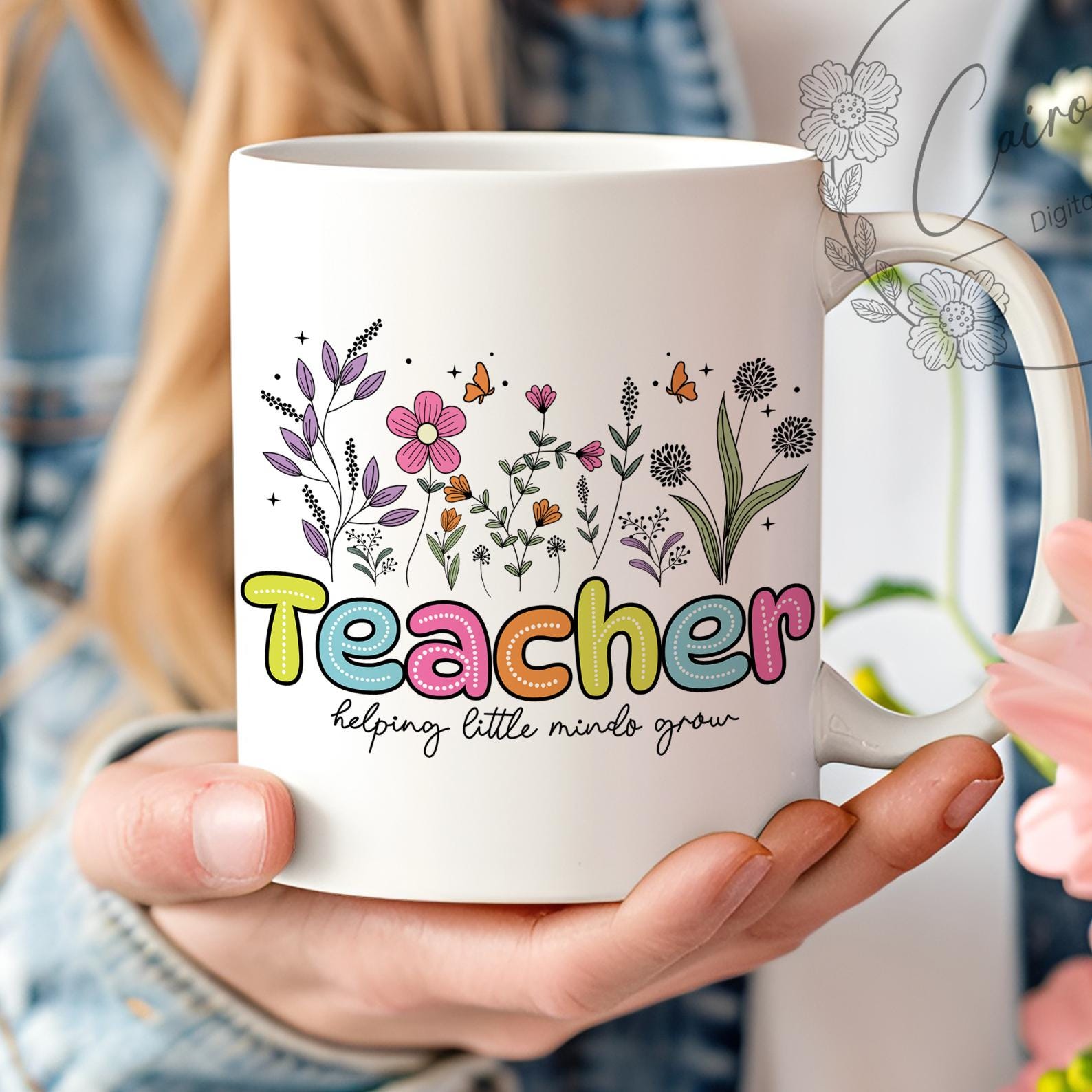 Floral Teacher Mug PNG: Wildflower Design (digital Download, 300 DPI ...