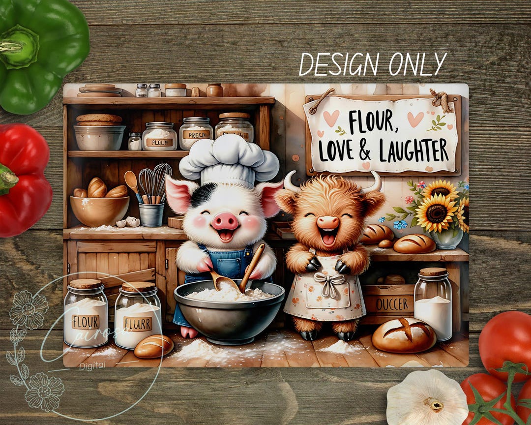 Funny Pig and Highland Cow Baking PNG, Farmhouse Kitchen Decor (digital ...