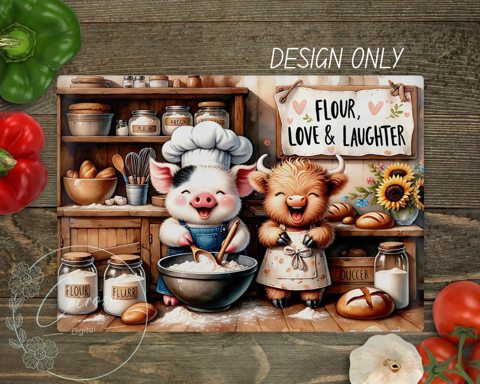 Funny Pig and Highland Cow Baking PNG, Farmhouse Kitchen Decor (digital ...