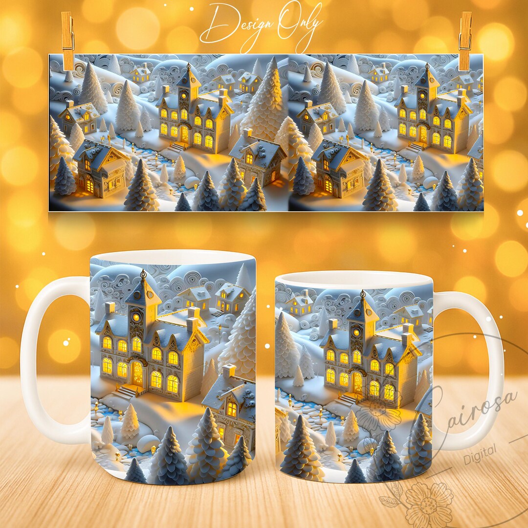 3D Winter Mug Wrap PNG – Christmas Cabin Hole-in-the-wall Sublimation ...