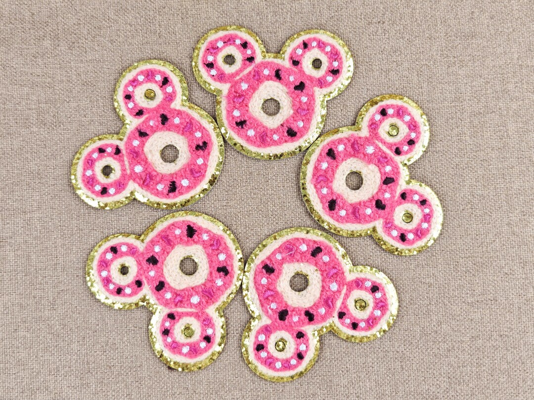 Pink Donut Mickey Patch, Sequin Edge Embroidered Patch, Iron-on Patch ...