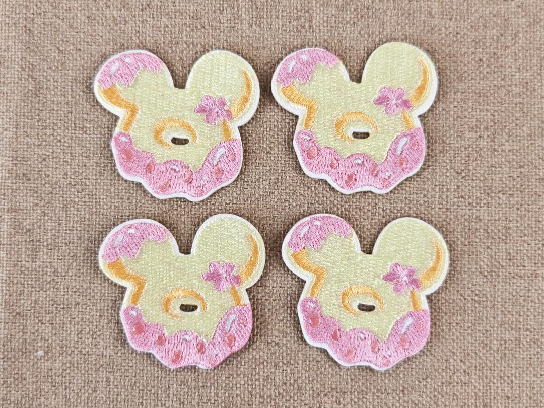 Donut Bear Head Embroidered Patches, Pastel Pink & Green Iron-on ...
