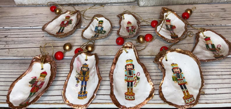 Nutcracker Oyster Ornaments Shells/ring Dishes/decoupaged Oyster Shells ...