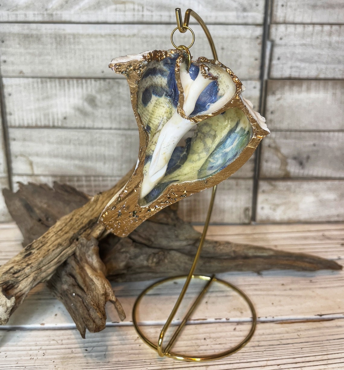 Decoupaged Conch Shell on Display Stand/decoupaged Conch Decor/nautical ...