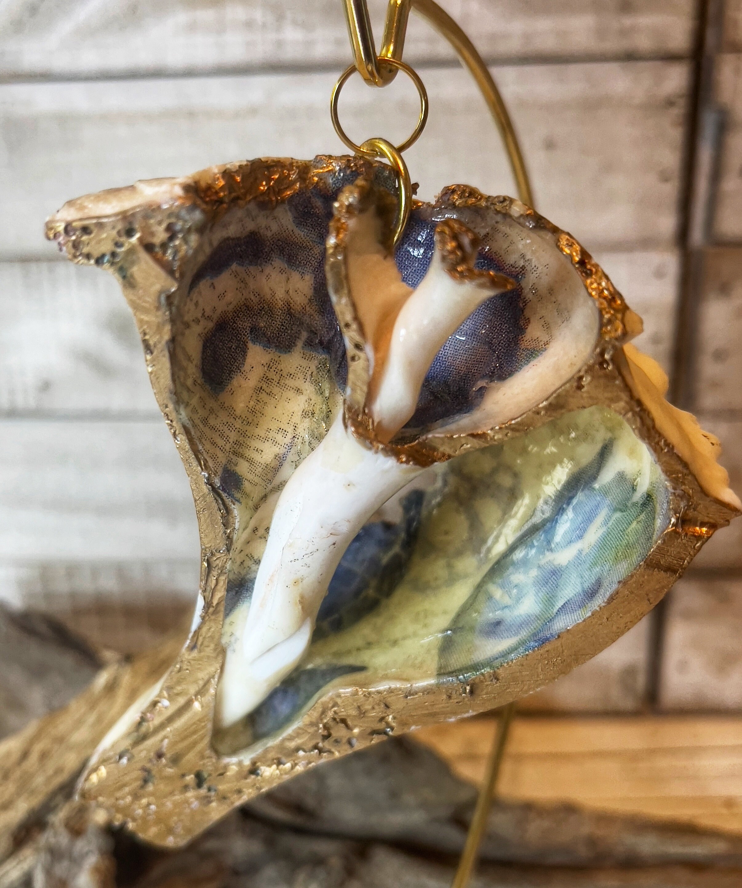 Decoupaged Conch Shell on Display Stand/decoupaged Conch Decor/nautical ...