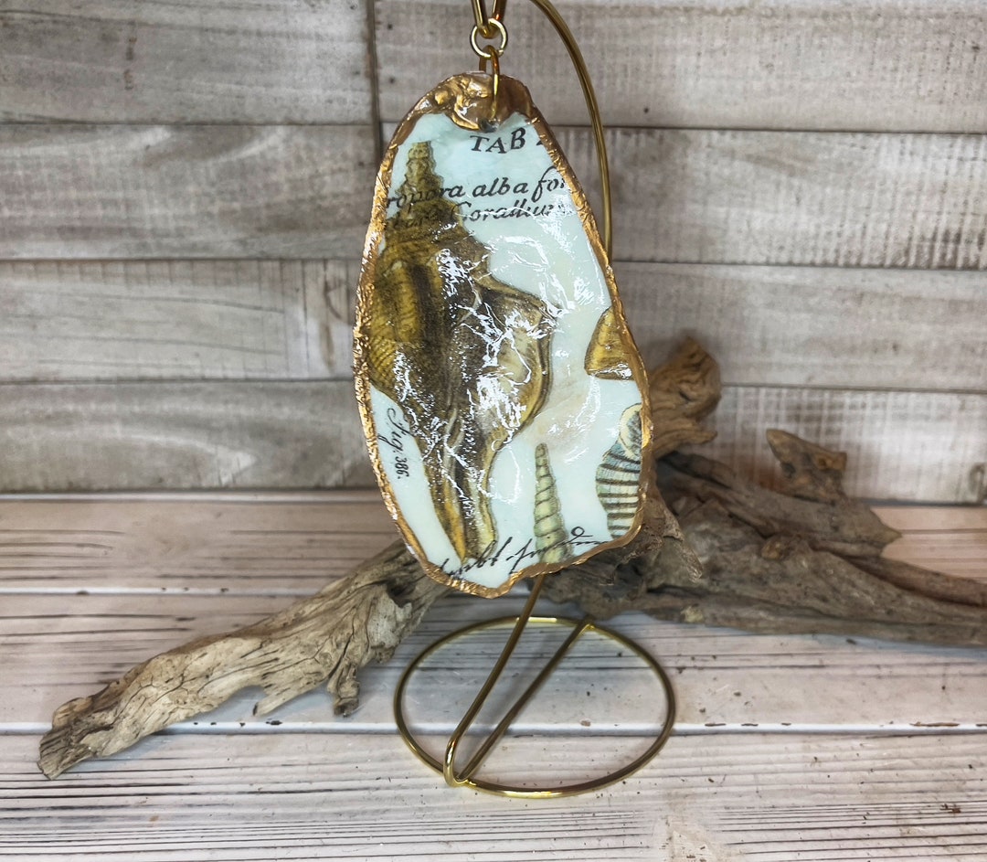 Decoupaged Oyster Shell on Display Stand/decoupaged Oyster Decor ...