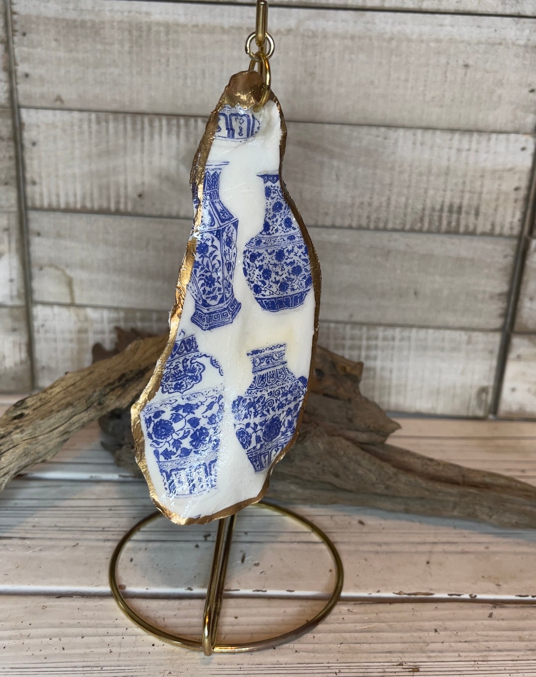 Decoupaged Oyster Shell on Display Stand/decoupaged Oyster Decor ...