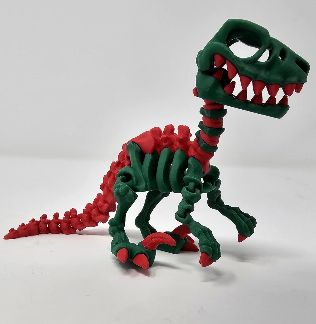 3D Printed Flexi Skeleton Raptor - Cute Dino Fidget Toy, Articulating ...