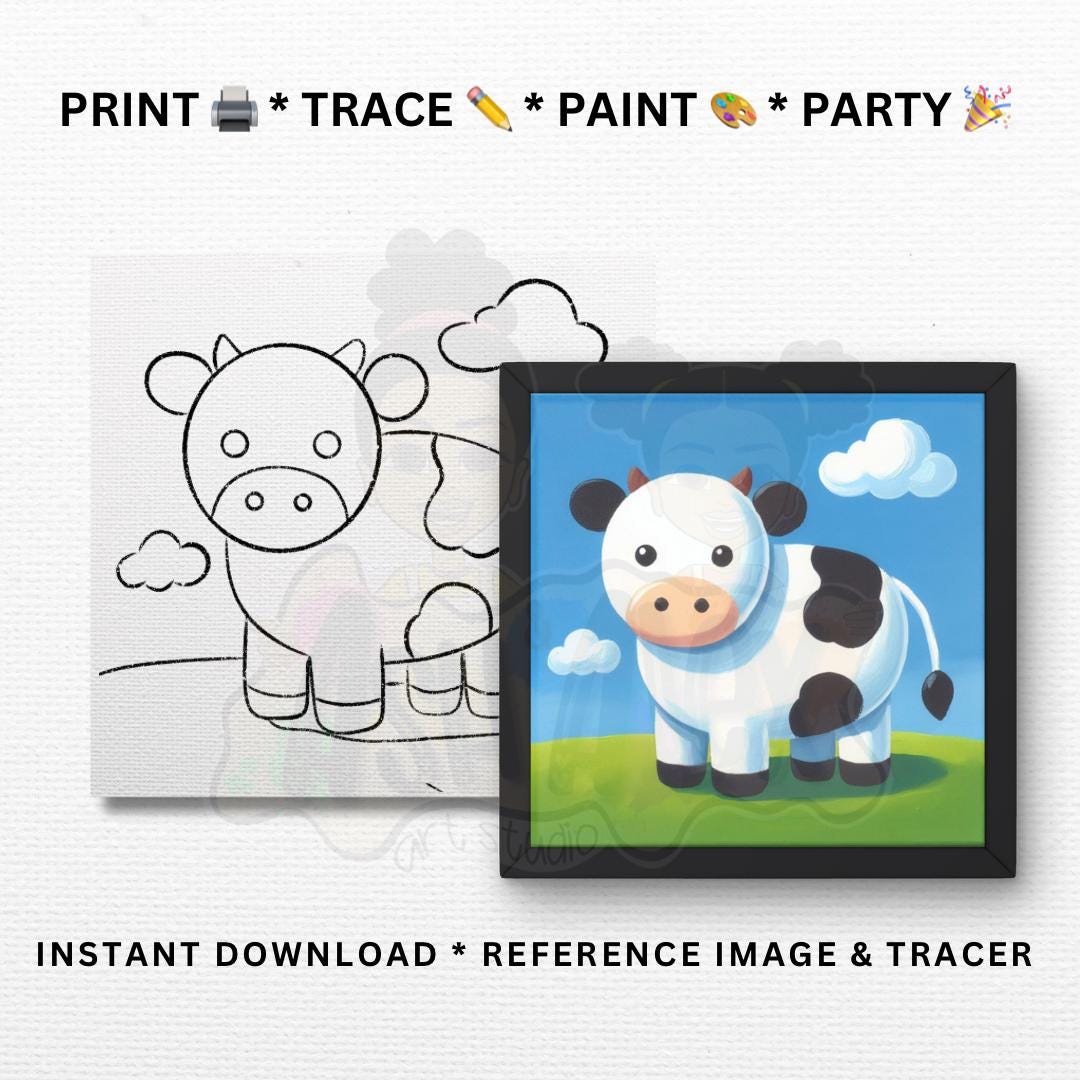 Cow Paint Party Template: Printable Stencil & Color Guide (digital ...